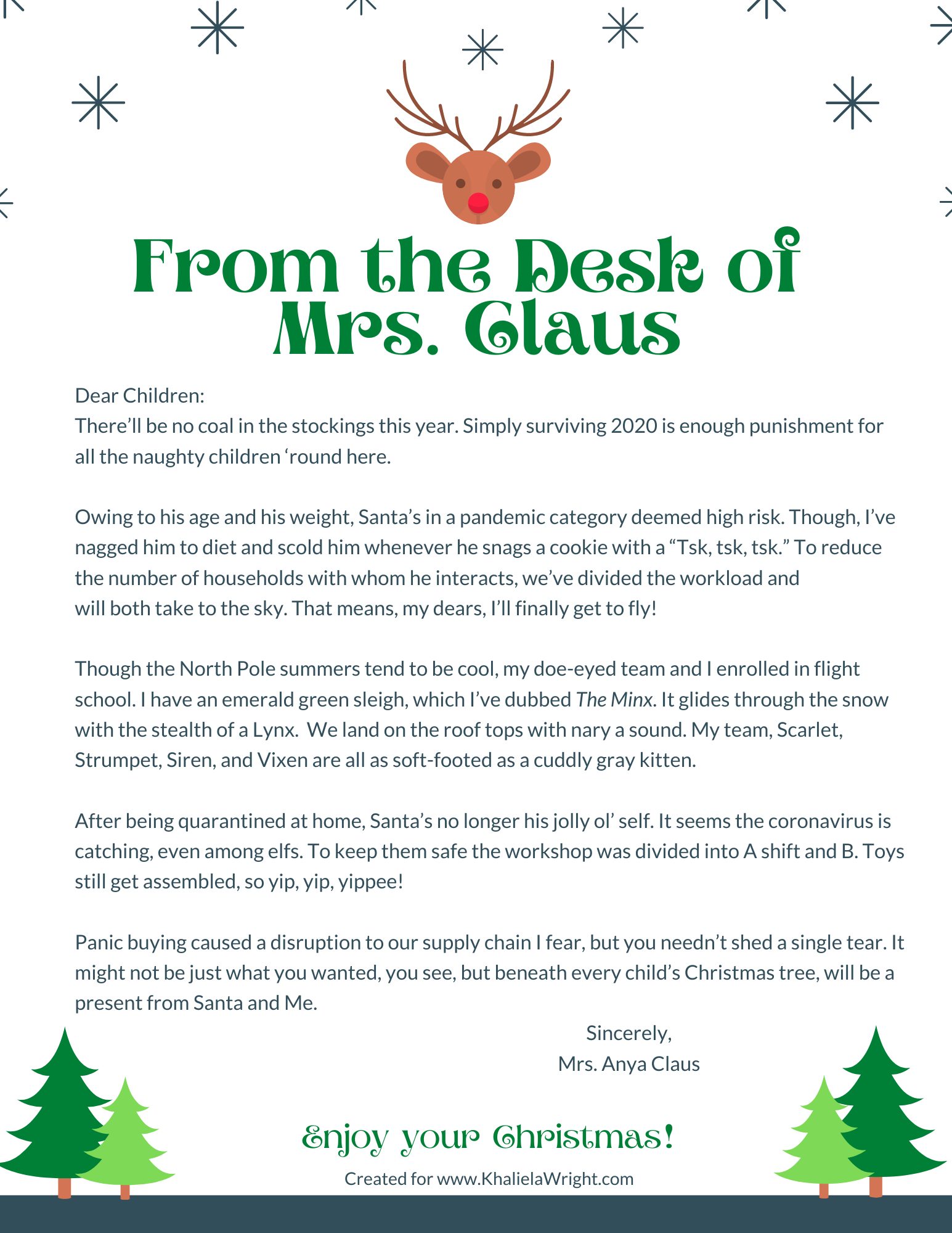 Letter From Mrs Claus Khaliela Wright